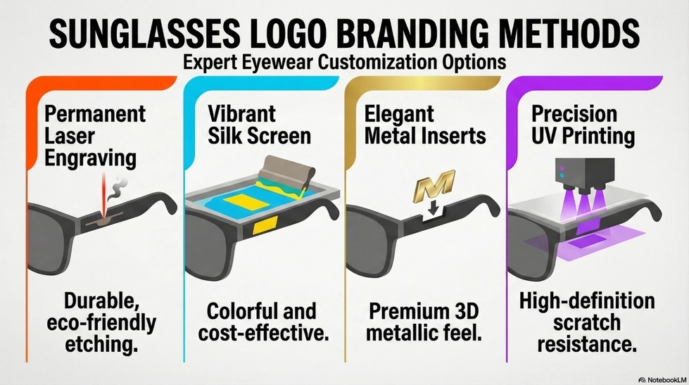 Panduan Cermin Mata Hitam Logo Tersuai: Laser, Skrin Sutera & Sisipan Logam
