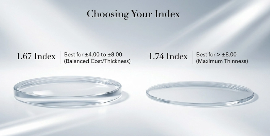 High Index Lenses Pros Cons: 1.67 vs 1.74 Thickness Guide